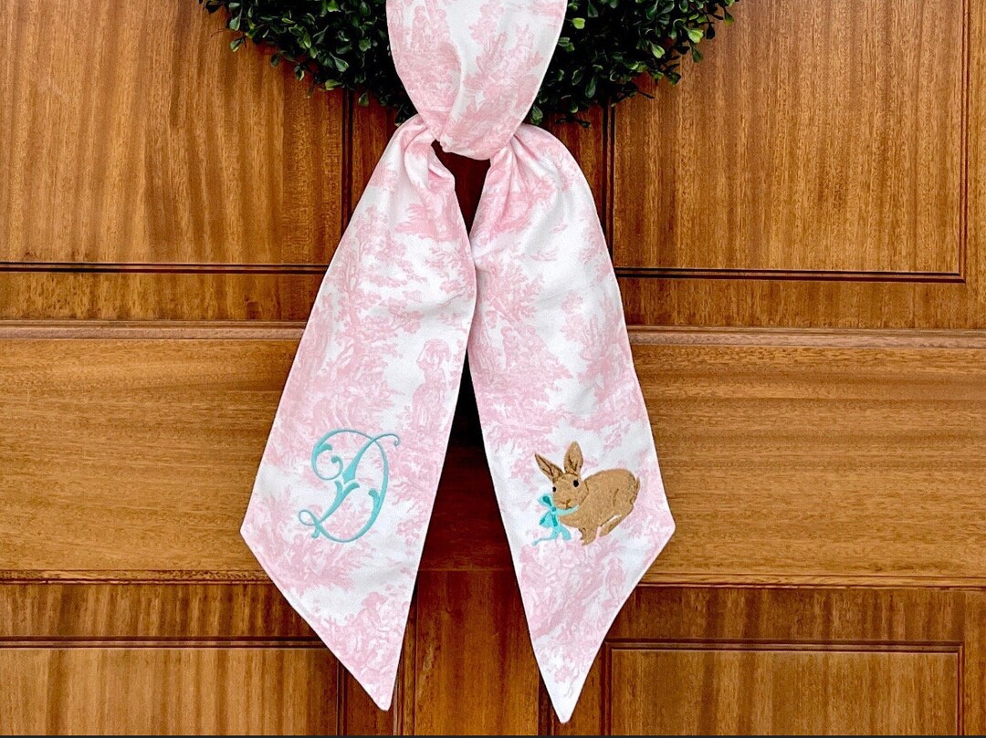 Personalized Pink Toile Wreath Sash for Front Door, Custom Chinoiserie ...
