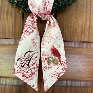 Cardinal Red Toile Holiday Wreath Sash for Front Door, Custom Monogram ...