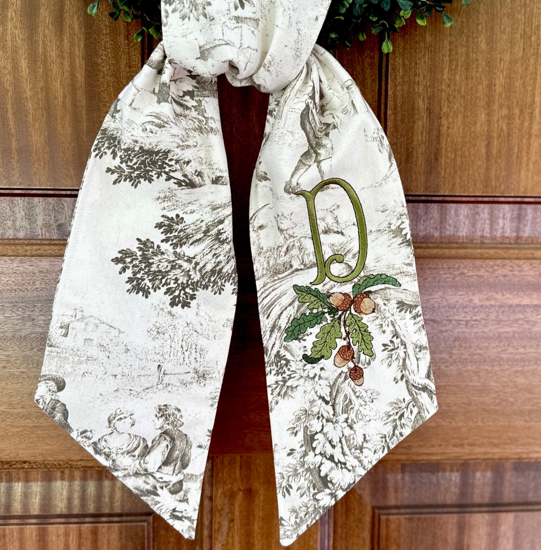 Custom Acorn Monogram Swag, Personalized Taupe Toile Thanksgiving ...