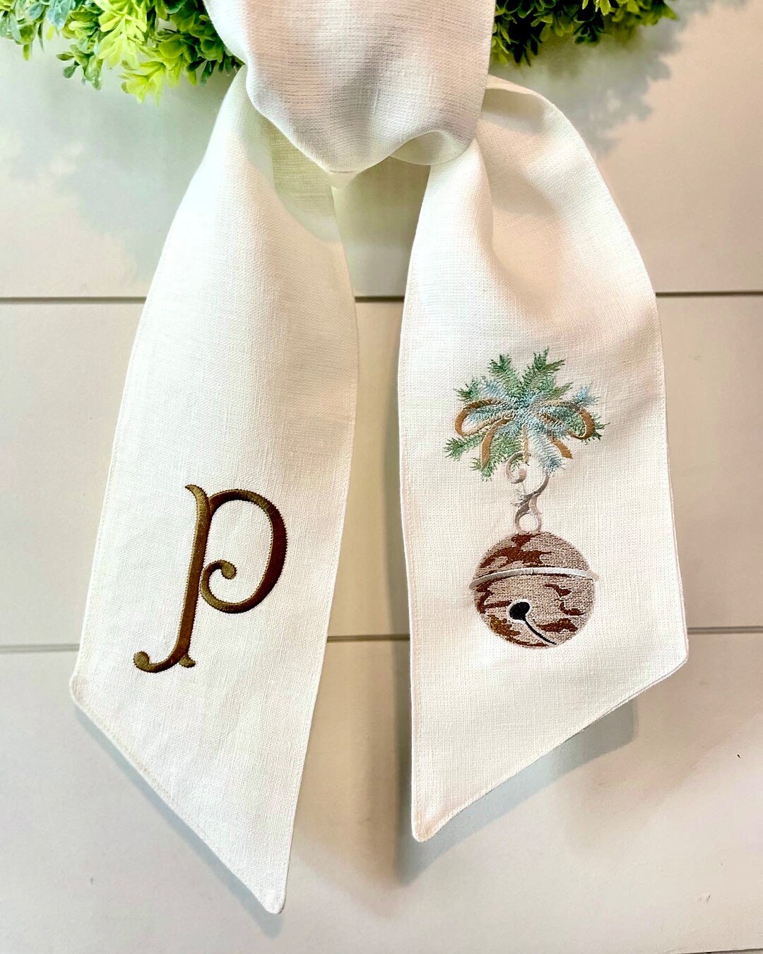 Monogrammed Rustic Bell Wreath Sash for the Front Door, Personalized ...