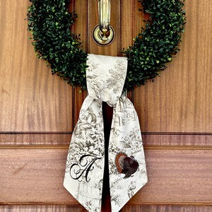 Personalized Taupe Toile Thanksgiving Wreath Sash, Custom Monogram ...
