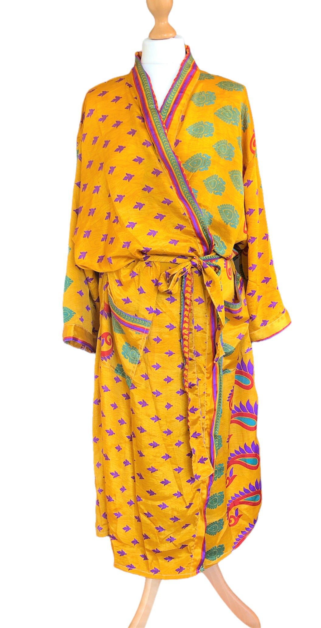 Vintage Silk Bath Robe Upcycled Silk Sari Kimono Dressing - Etsy
