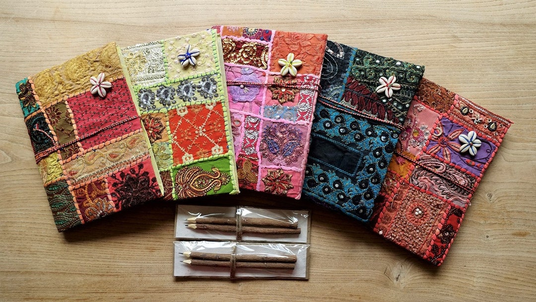 Upcycled Vintage Journal, Handmade Repurposed Embellished Fabric Recycled Paper Journal ...