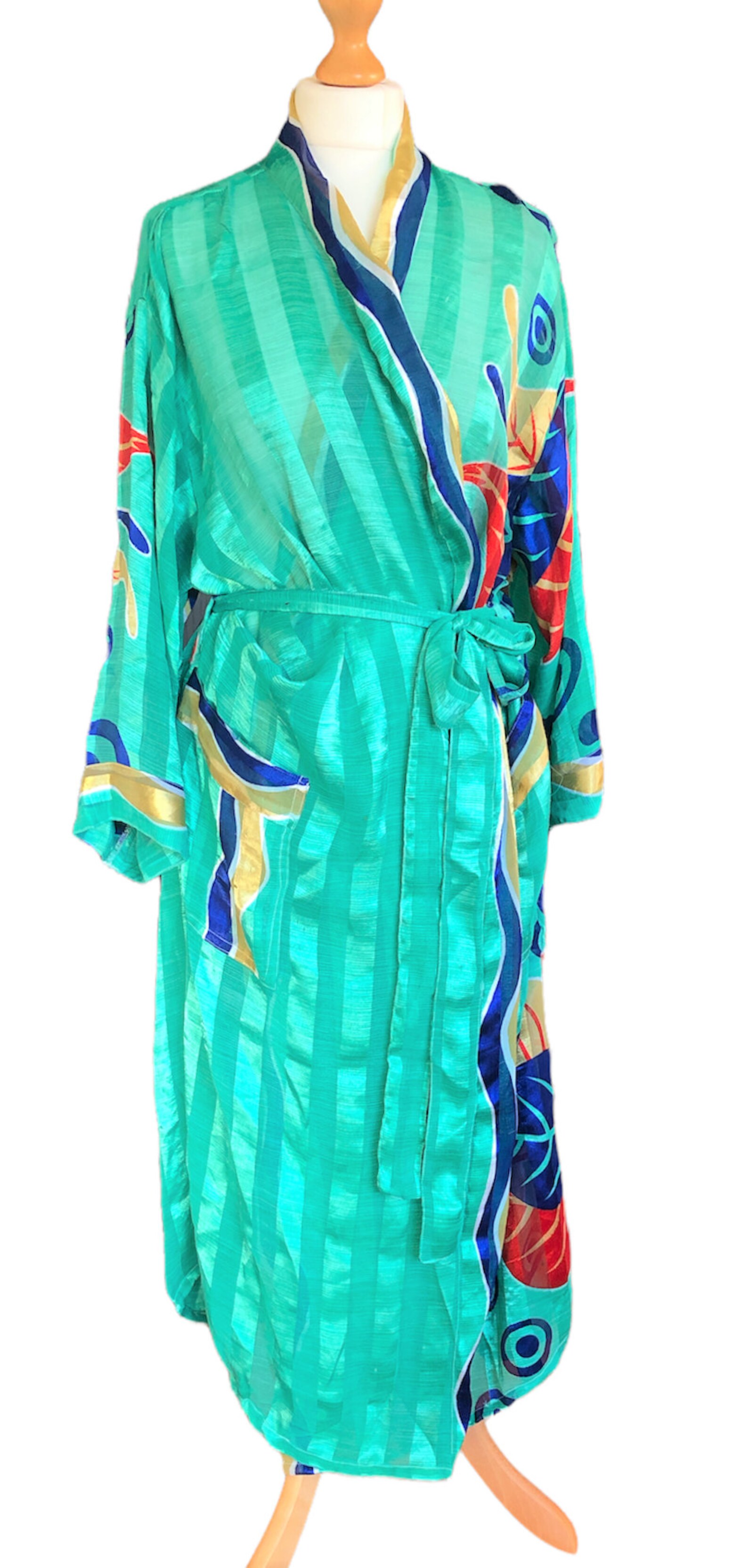 Vintage Silk Bath Robe Upcycled Silk Sari Kimono Dressing - Etsy