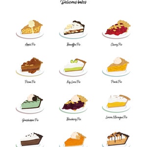 Dessert Pies Print, Pie Art, Kitchen Art and Print, House Warming ...