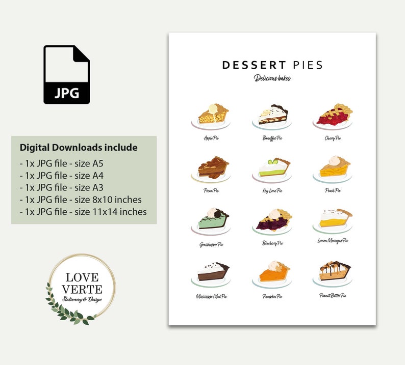Dessert Pies Print Pie Art Kitchen Art and Print House - Etsy