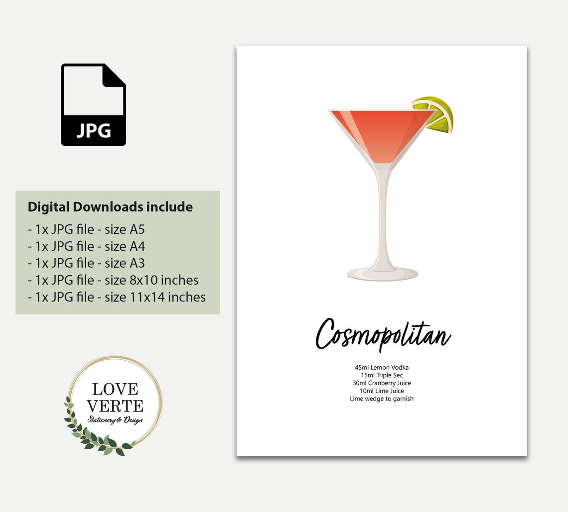 Cosmopolitan Cocktail Print Cosmopolitan Poster Cocktail - Etsy