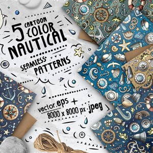 Nautical Digital Paper Pack, Marine Seamless Patterns, Scrapbook Paper ...