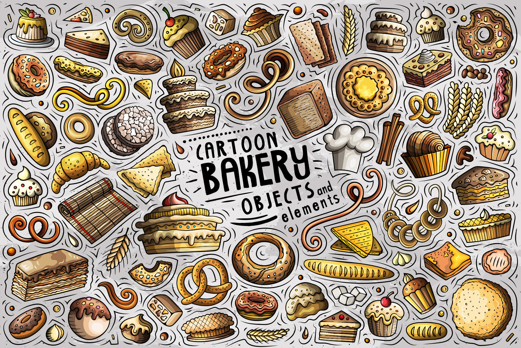 BAKERY FOOD Clipart, Cartoon Doodle Pastry Set, Bakehouse Funny Clip ...