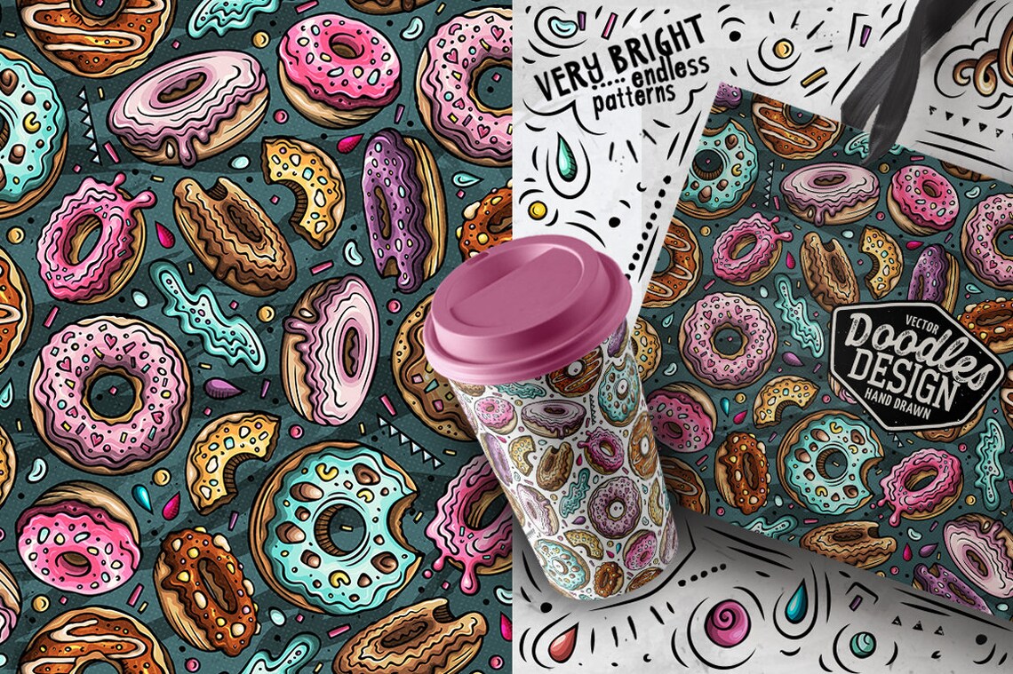Donuts Digital Paper Pack, Donuts Seamless Patterns, Scrapbook Paper ...