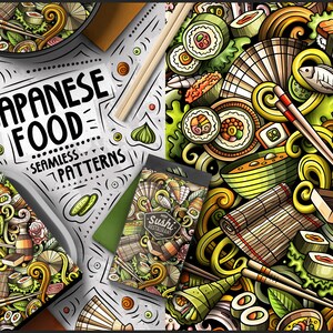 Japanese Food Digital Paper Pack, Japan Cuisine Seamless Patterns ...