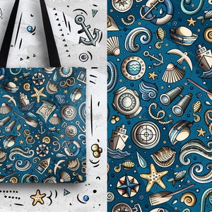 Nautical Digital Paper Pack, Marine Seamless Patterns, Scrapbook Paper ...