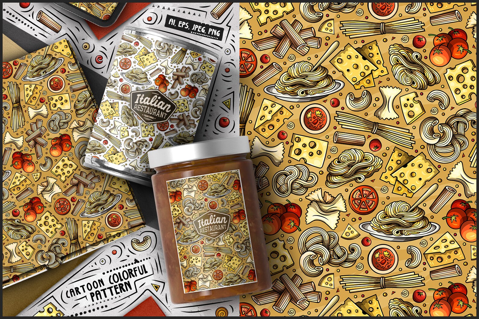 Italian Food Digital Paper Pack, Italy Cuisine Seamless Patterns ...