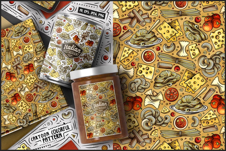 Italian Food Digital Paper Pack, Italy Cuisine Seamless Patterns ...