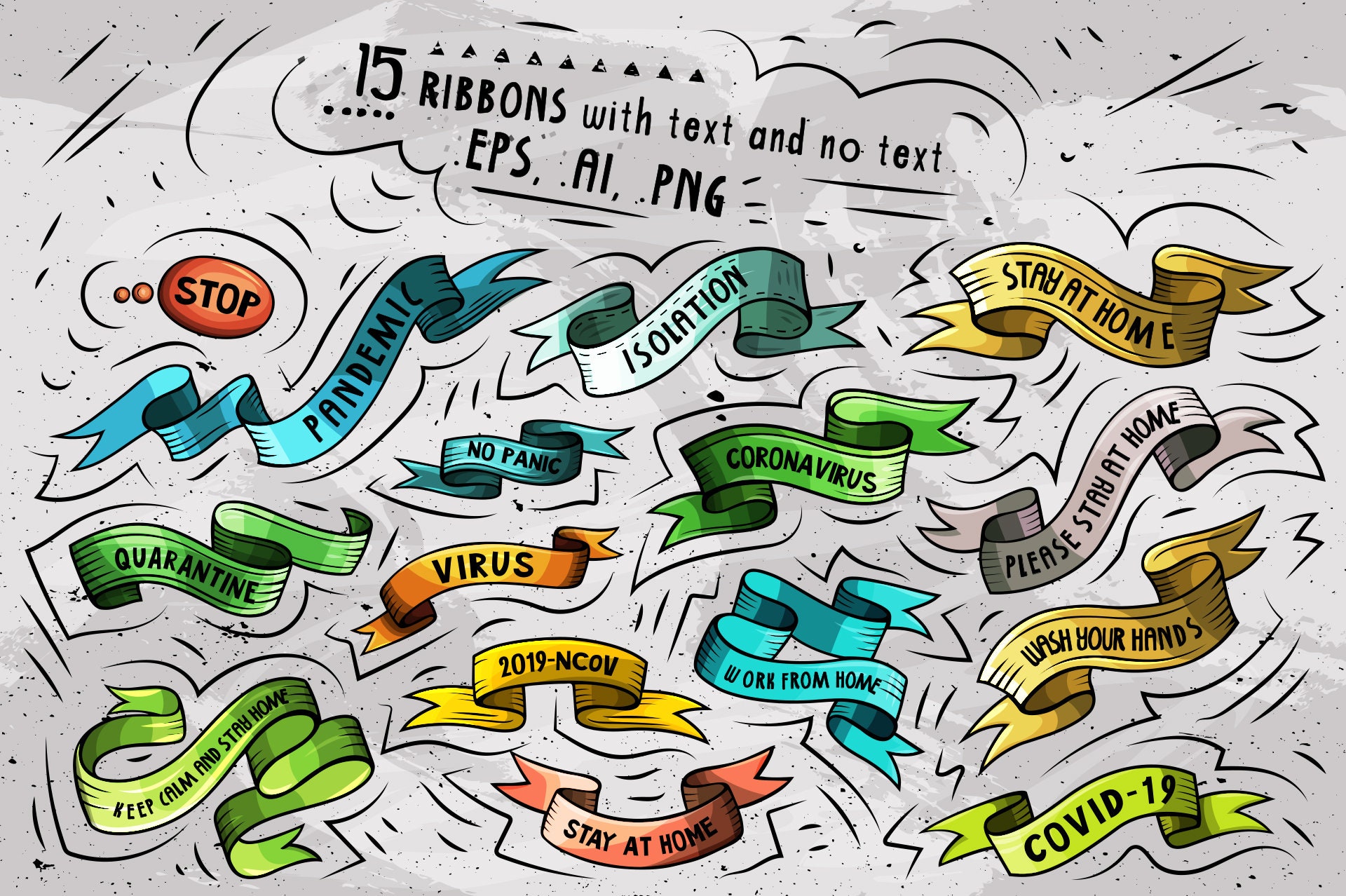 Epidemic Vector Clipart, Pandemic Cartoon PNG Set, Quarantine Doodles ...