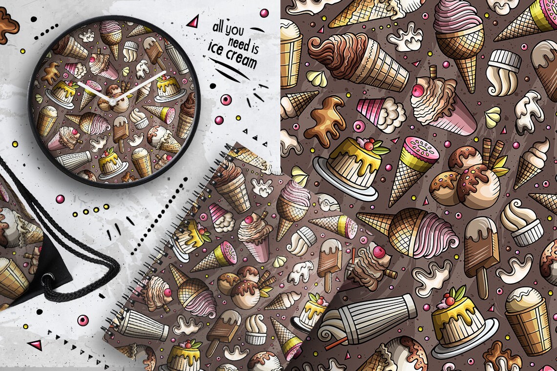 Ice Cream Digital Paper Pack, Sweet Seamless Patterns, Scrapbook Paper ...