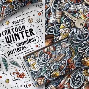 WINTER SEASON Digital Paper Pack, Happy Winter Seamless Patterns ...