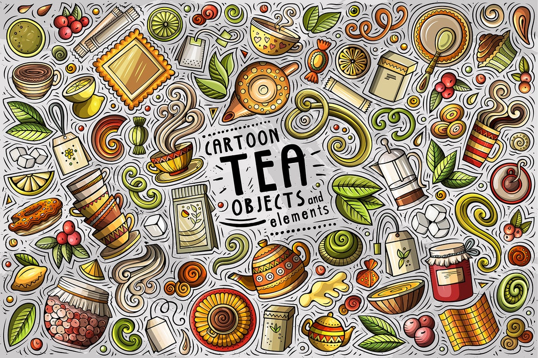 TEA Clipart, Tea Lover Cartoon PNG Set, 266 Doodle Vector Clip Art, Tea ...