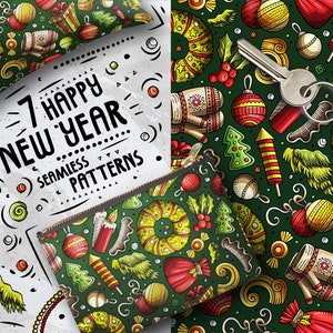 HAPPY NEW YEAR Digital Paper Pack, Merry Christmas Seamless Patterns ...