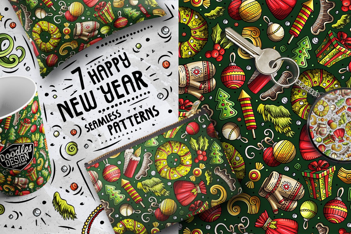 HAPPY NEW YEAR Digital Paper Pack, Merry Christmas Seamless Patterns ...