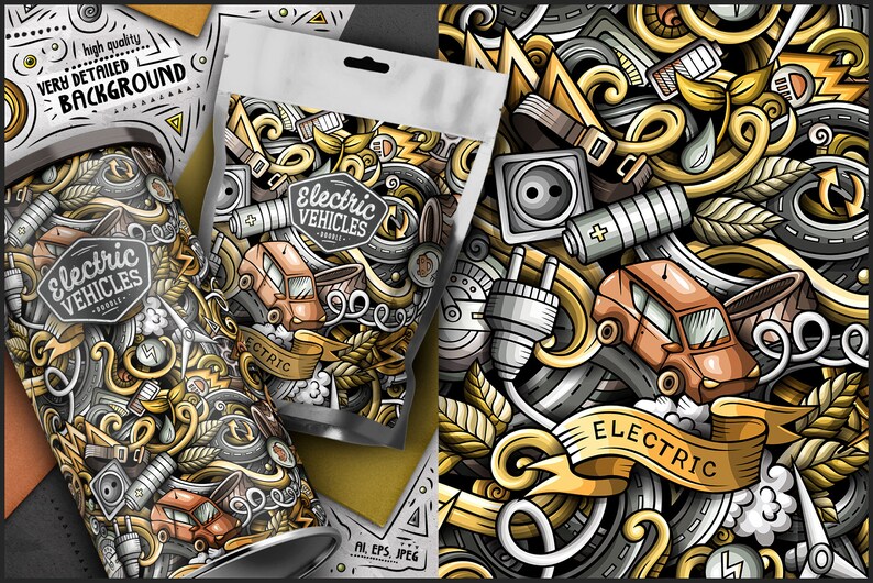 Electric Cars Digital Papers Pack, Eco Vehicle Seamless Patterns ...