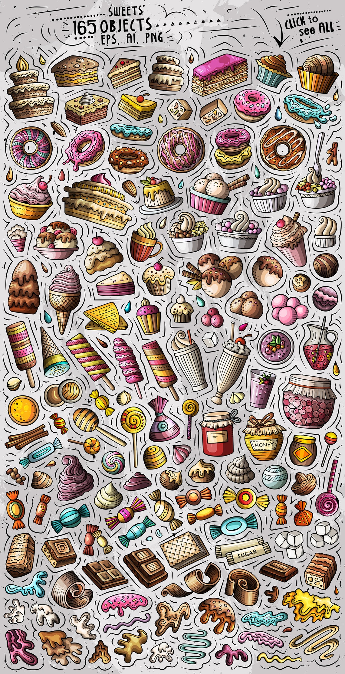 SWEET FOOD Clipart, Cartoon Doodle Sweets Desserts Set, Confectionery ...