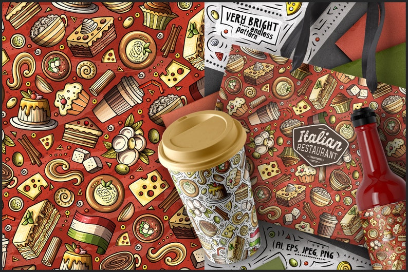 Italian Food Digital Paper Pack, Italy Cuisine Seamless Patterns ...