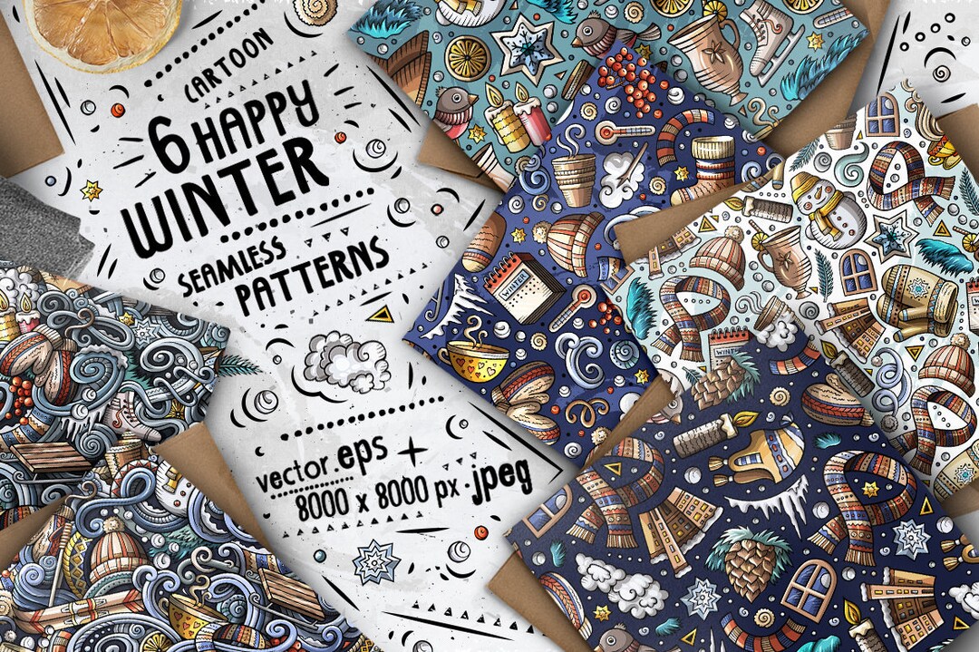 WINTER SEASON Digital Paper Pack, Happy Winter Seamless Patterns ...