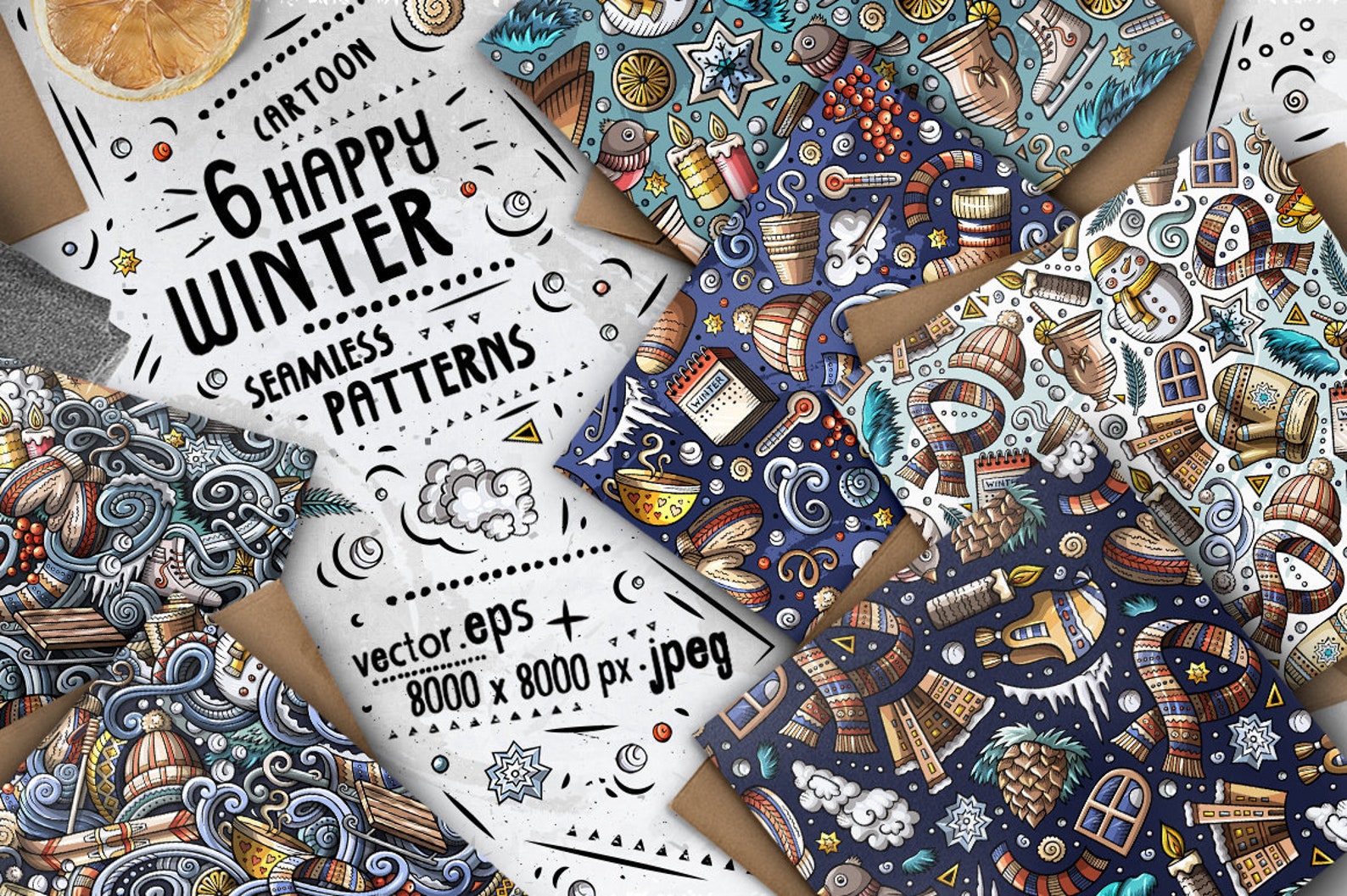 WINTER SEASON Digital Paper Pack, Happy Winter Seamless Patterns ...