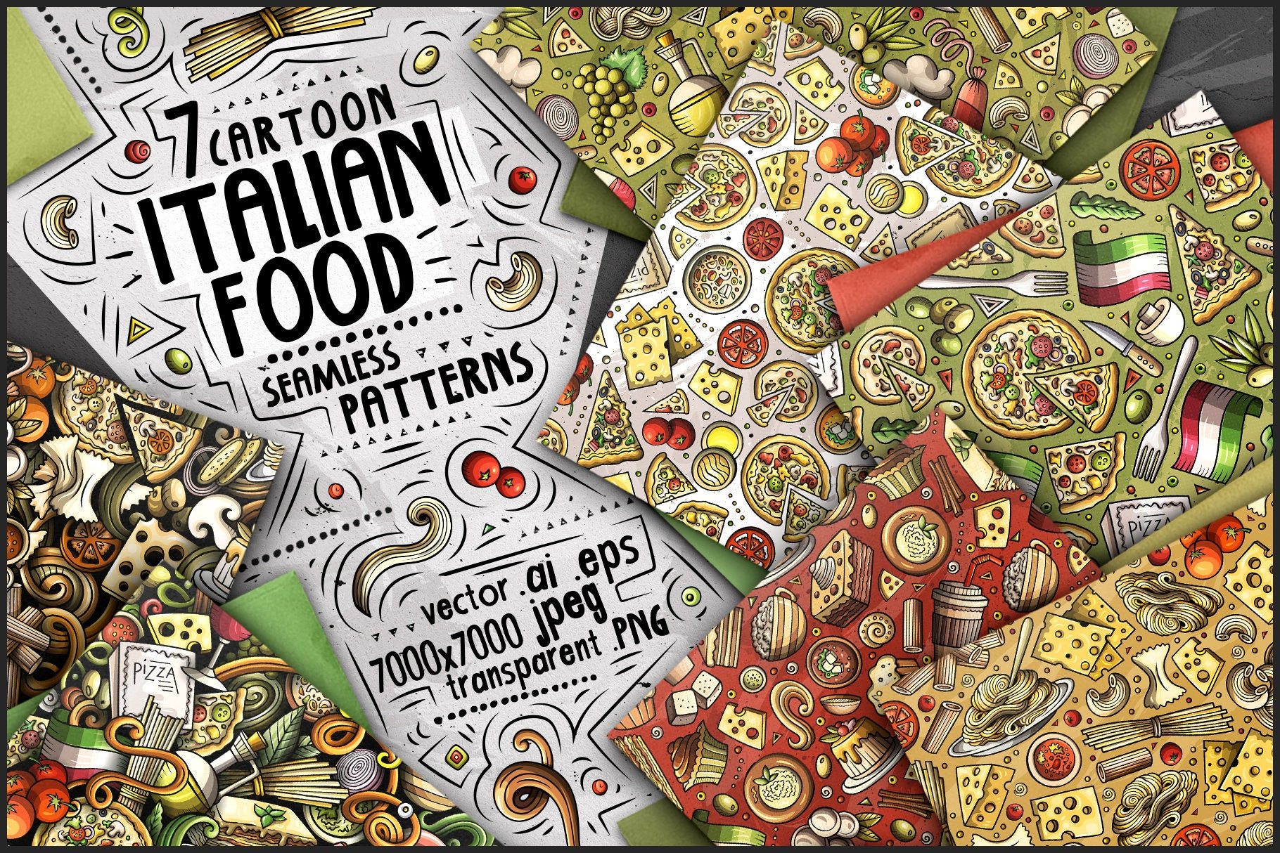 Italian Food Digital Paper Pack, Italy Cuisine Seamless Patterns ...