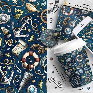 Nautical Digital Paper Pack, Marine Seamless Patterns, Scrapbook Paper ...