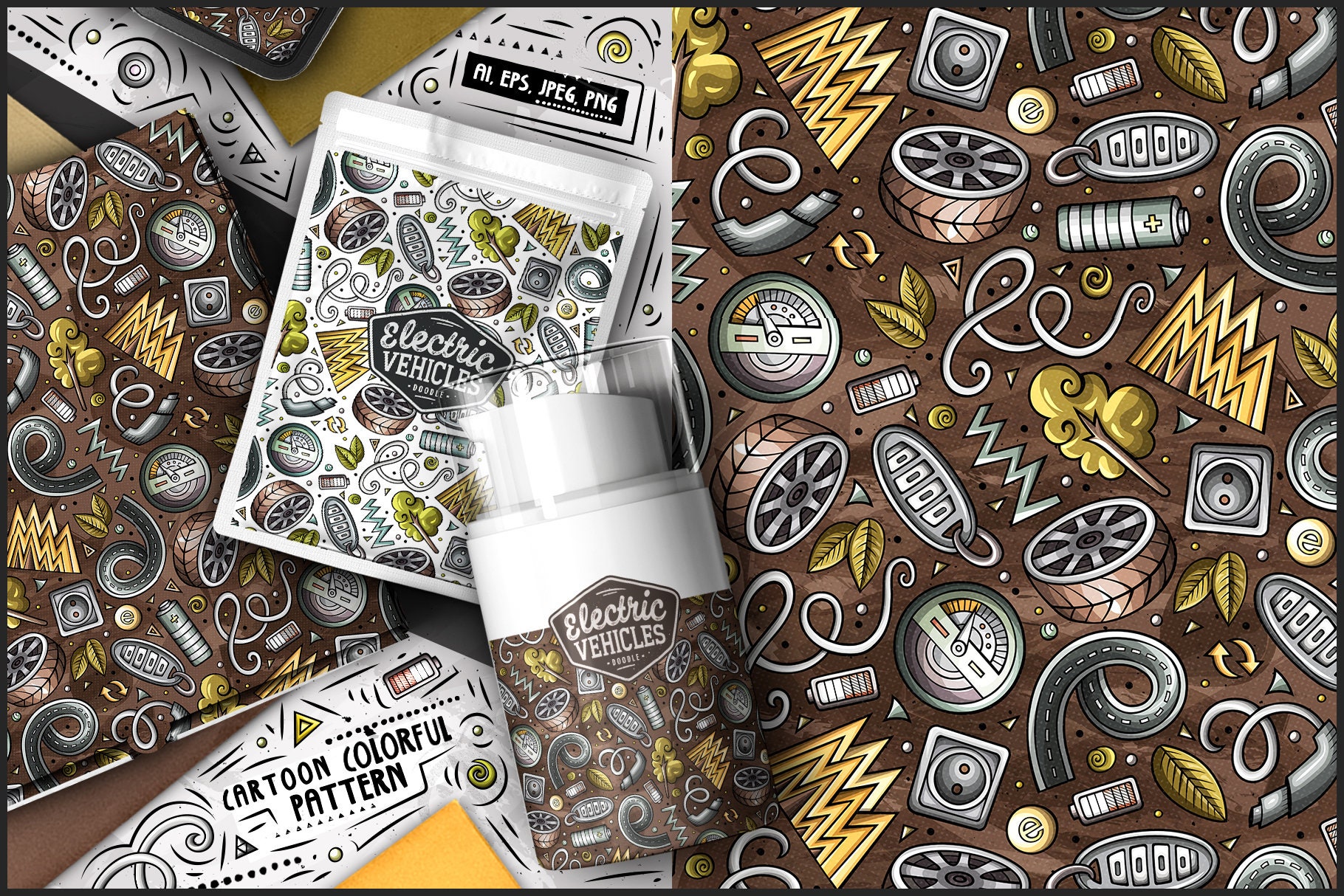 Electric Cars Digital Papers Pack, Eco Vehicle Seamless Patterns ...