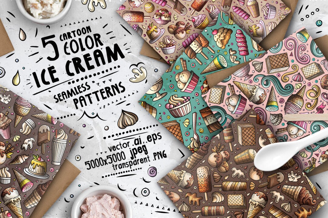 Ice Cream Digital Paper Pack, Sweet Seamless Patterns, Scrapbook Paper ...