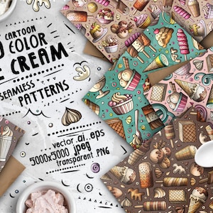 Ice Cream Digital Paper Pack, Sweet Seamless Patterns, Scrapbook Paper ...