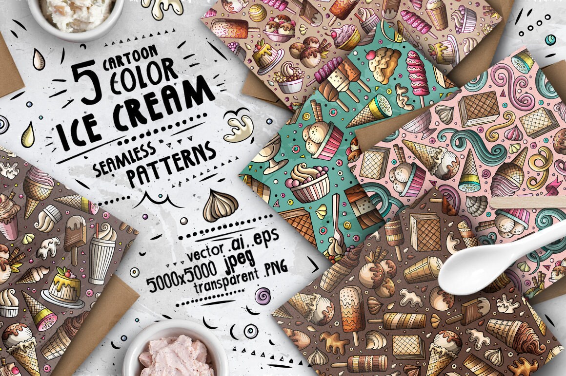 Ice Cream Digital Paper Pack, Sweet Seamless Patterns, Scrapbook Paper ...