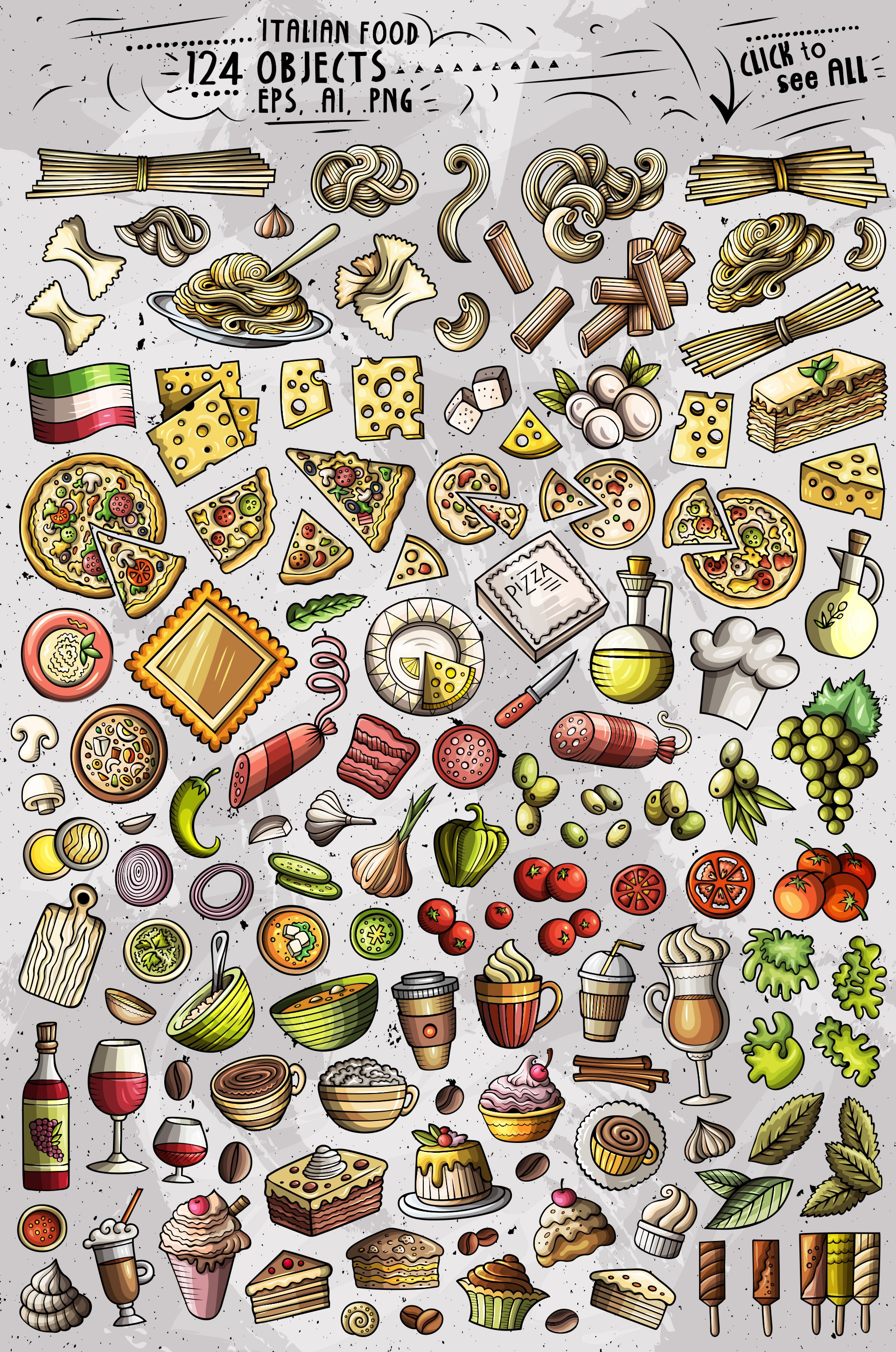 ITALIAN FOOD Clipart, Cartoon Doodle Italy Cuisine Set, Italian ...