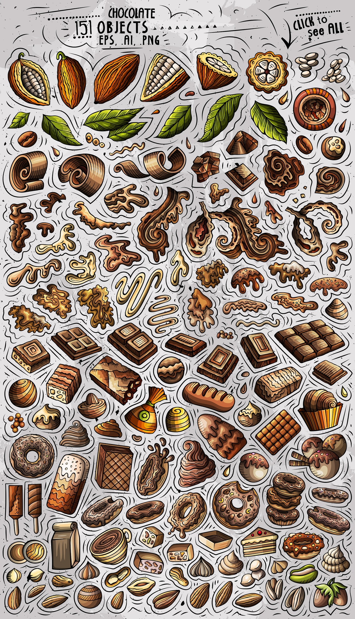 CHOCOLATE Vector Clipart, Chocolate Cartoon PNG Set, Sweets Doodles ...