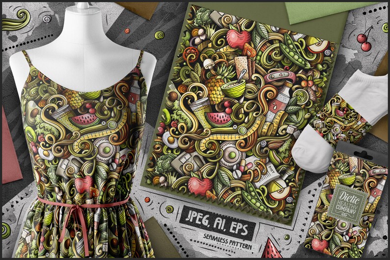 DIET Food Digital Paper Pack, Diet Seamless Patterns, Vegan Food ...