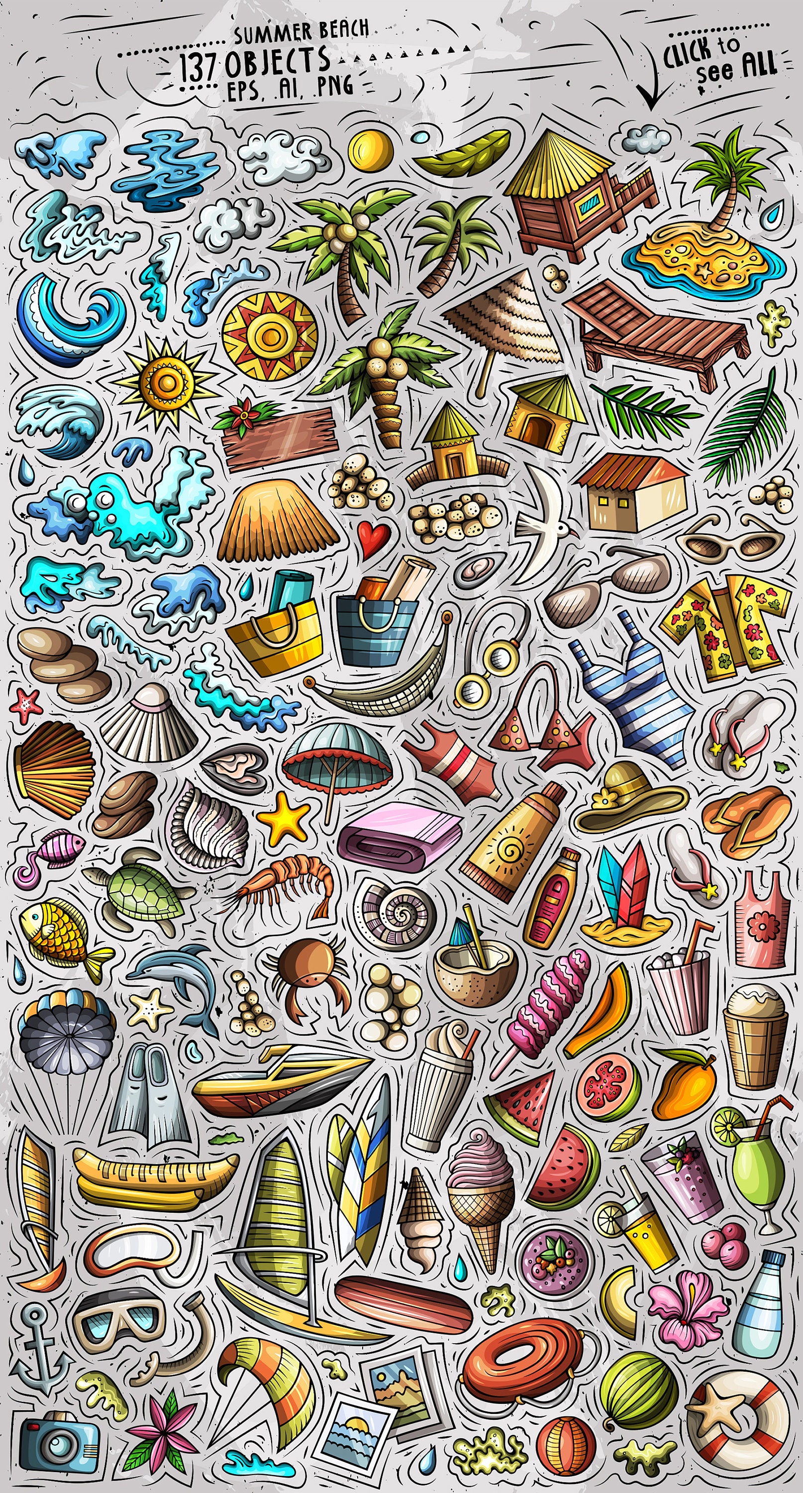 BEACH Clipart Cartoon Doodle Summer Set Seasonal Funny Clip - Etsy