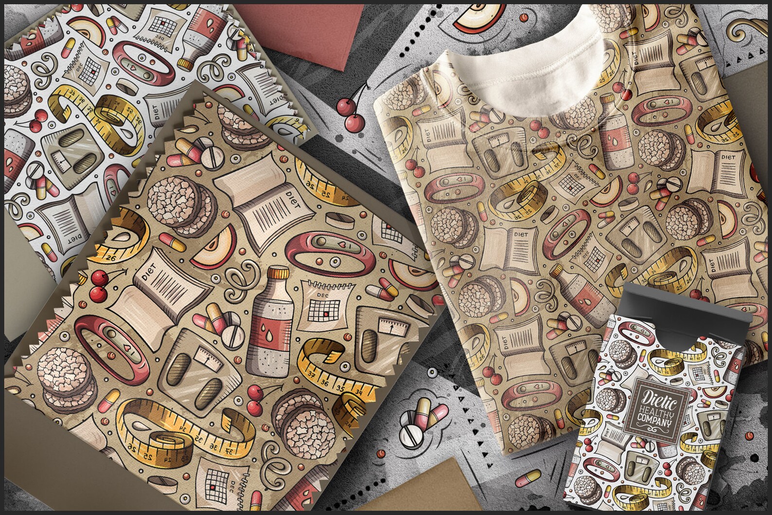 DIET Food Digital Paper Pack, Diet Seamless Patterns, Vegan Food ...