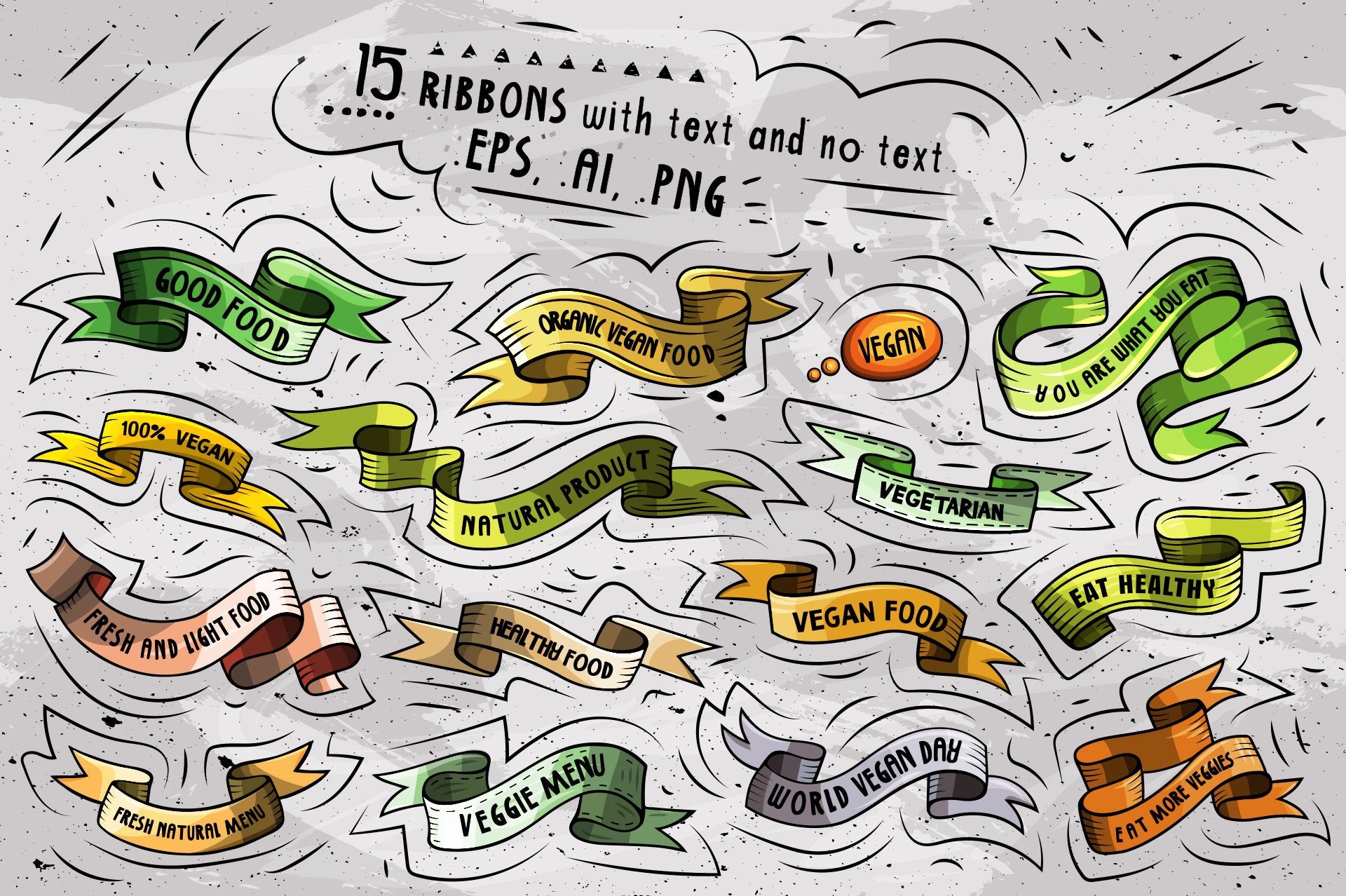 VEGAN FOOD Clipart, Cartoon Doodle Vegetarian Eating PNG Set, Nutrition ...