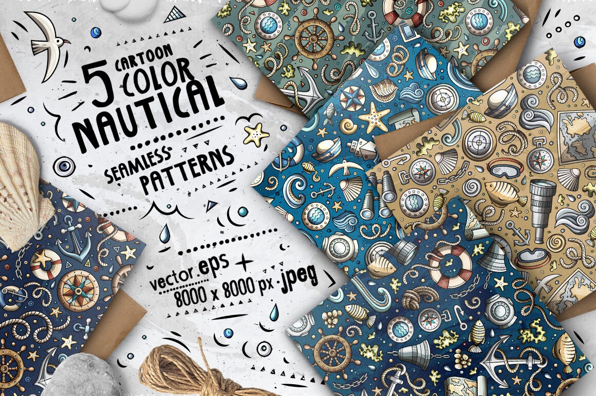 Nautical Digital Paper Pack, Marine Seamless Patterns, Scrapbook Paper ...