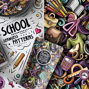 School Digital Paper Pack, Education Seamless Patterns, Scrapbook Paper ...
