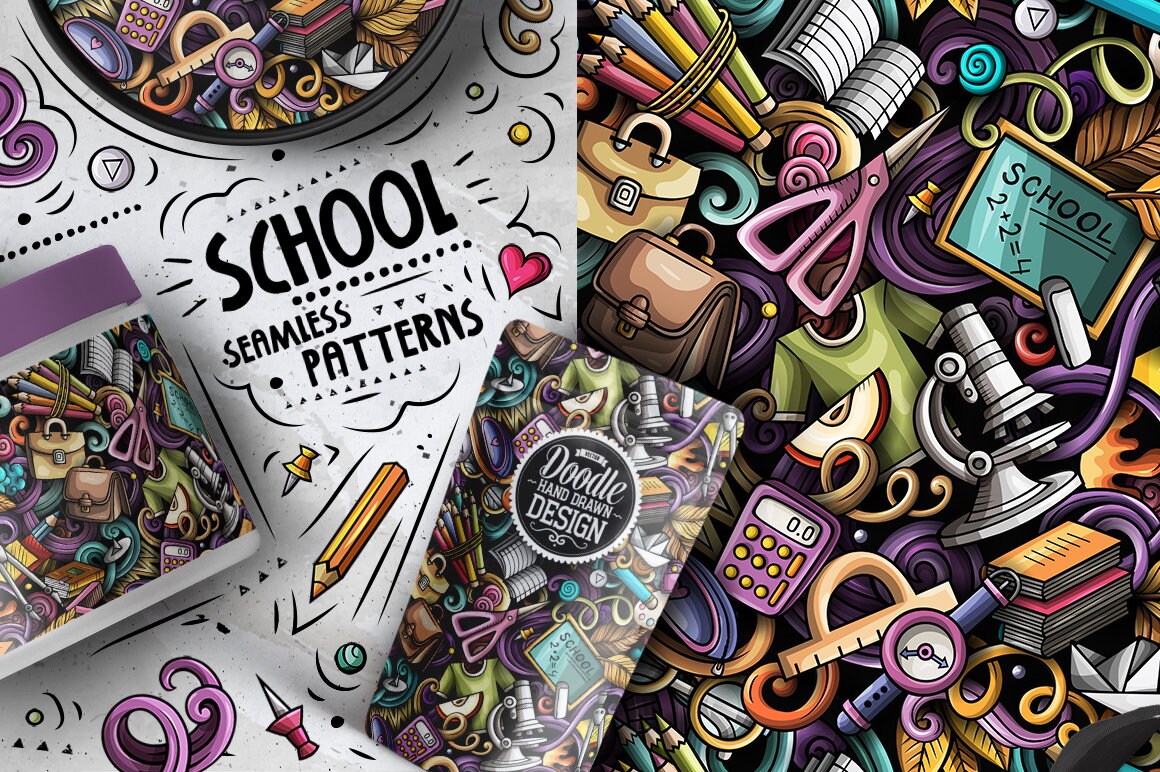 School Digital Paper Pack Education Seamless Patterns - Etsy