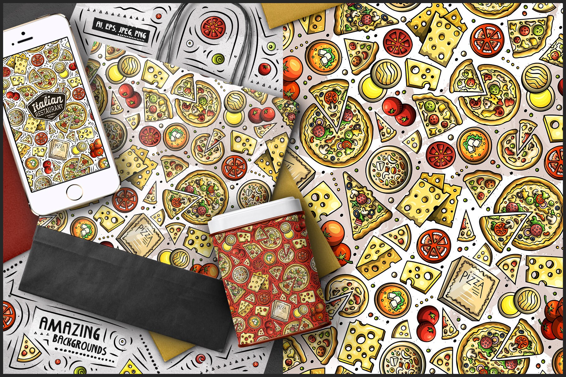 Italian Food Digital Paper Pack, Italy Cuisine Seamless Patterns ...