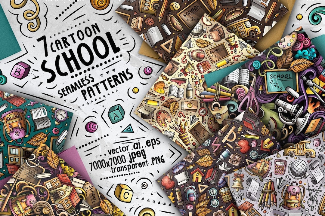 School Digital Paper Pack, Education Seamless Patterns, Scrapbook Paper ...