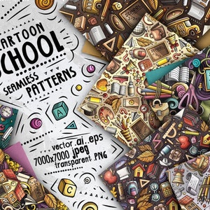 School Digital Paper Pack, Education Seamless Patterns, Scrapbook Paper ...