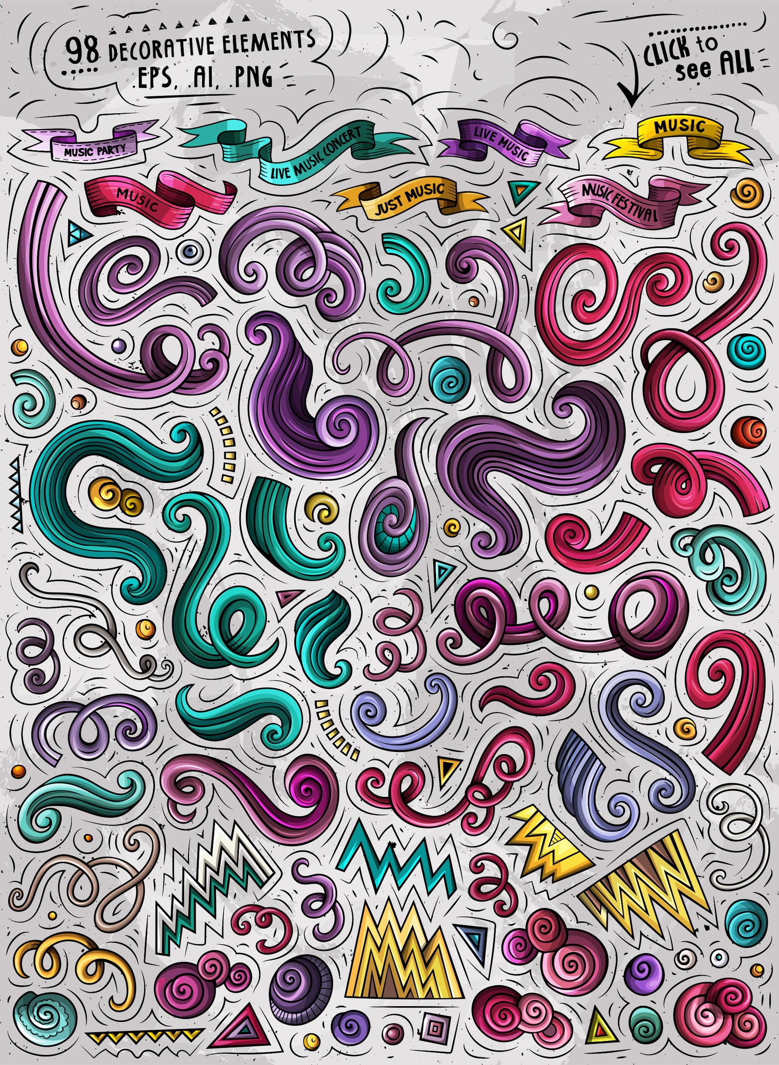 MUSIC PNG Clip Art/ Musical Doodle Stickers/ Doodles Music Clipart ...