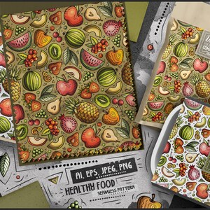 DIET Food Digital Paper Pack, Diet Seamless Patterns, Vegan Food ...