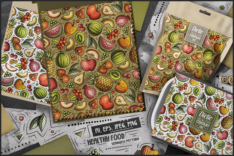 DIET Food Digital Paper Pack, Diet Seamless Patterns, Vegan Food ...
